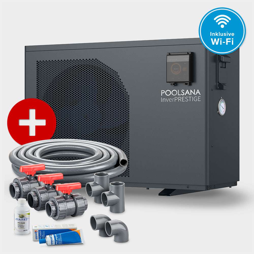 Pool Full-Inverter-Wärmepumpe POOLSANA InverPRESTIGE 18 + Anschluss-Set ...